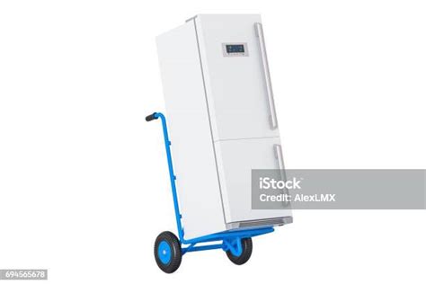 기기 납품입니다 냉장고 3d 렌더링에 고립 된 흰색 배경 핸드 트럭 3차원 형태에 대한 스톡 사진 및 기타 이미지 3차원 형태 가정 생활 가정 주방 Istock