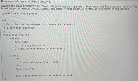 Solved This Class Is Missing A Number Of Functions Rewrite