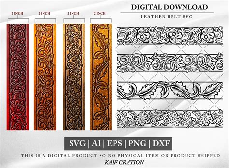 Tooled Leather Belt Swirls Pattern Svg Western Scroll Border Digital