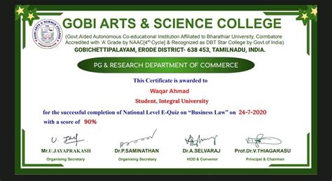 Waqar Ahmad On Linkedin Quiz Certificate National Level E Quiz On Business Law Quiz From Gobi
