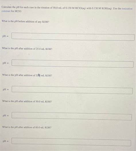 Solved Calculate The PH For Each Case In The Titration Of Chegg Com