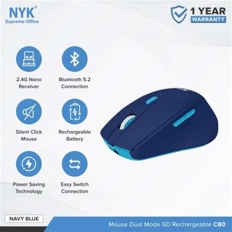 Jual Nyk Mouse C80 White Black Dual Mode Bluetooth Wireless