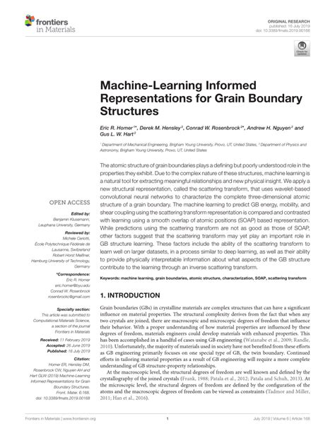 Pdf Machine Learning Informed Representations For Grain Boundary Structures