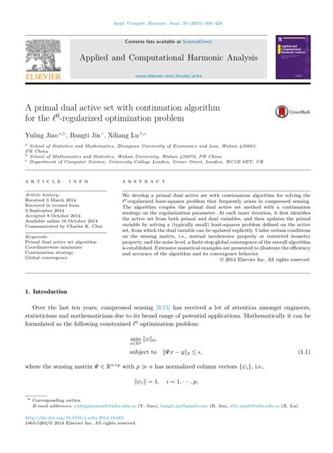 Pdf A Primal Dual Active Set With Continuation Algorithm For The
