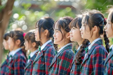 Premium Photo A Group Of School Girls In Plaid Uniforms