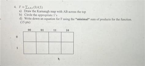 Solved 4 F ∑a B C 0 4 5 A Draw The Karnaugh Map With Ab