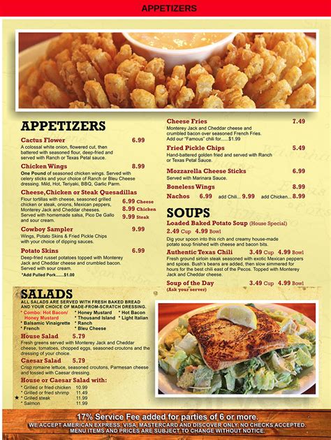 Texas Roadhouse Grill Menu In Myrtle Beach South Carolina Usa
