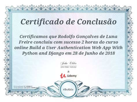 Certificado Udemy Build A User Authentication Web App With Python And