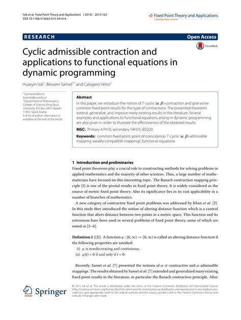 Pdf Cyclic Admissible Contraction And Applications To Functional Equations In Dynamic Programming