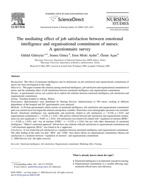 Pdf The Mediating Effect Of Job Satisfaction Between Emotional