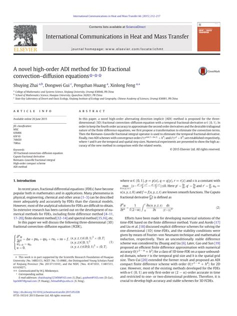 Pdf A Novel High Order Adi Method For 3d Fractional Convection Diffusion Equations