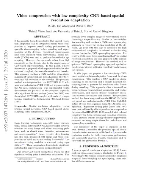 Pdf Video Compression With Low Complexity Cnn Based Spatial Resolution Adaptation