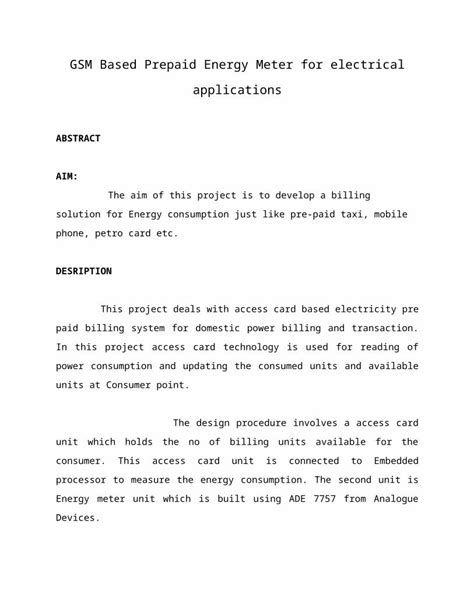 Doc 78 Gsm Based Prepaid Energy Meter For Electrical Applications