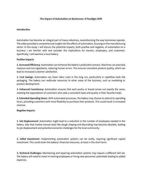 The Impact Of Automation On Businesses Pdf Automation Employment