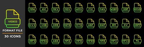 Premium Vector Set File Format Icon In Gradient Style Mp4 Avi Mov Flv Mpg File Type Icons