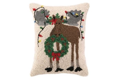 Holiday Moose 14x18 Pillow Multi Wool Throw Pillows Throw Pillows