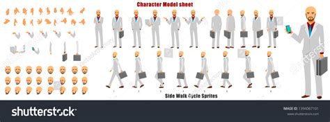 Businessman Character Model Sheet Walk Cycle Stock Vector Royalty Free