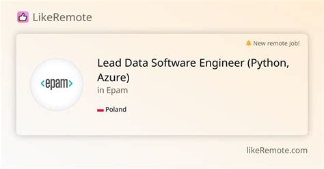 📩 Lead Data Software Engineer Python Azure At 🏢 Epam 📍remote Job In 🇵🇱 Poland R Likeremote