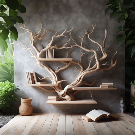 Tree Branch Shelves Solid Wood Tree Bookcase Floating Bookshelf Decor Wall Mount Etsy