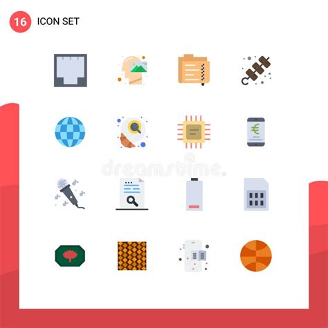 16 Universal Flat Color Signs Symbols Of Meat Camping Thinking Folder Document Stock Vector