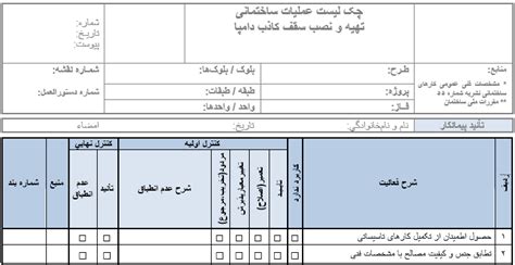 نمونه چک لیست تهیه و نصب سقف کاذب دامپا