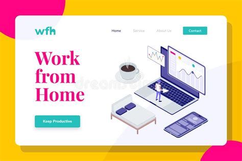Modern Isometric Illustration Landing Page Work From Home Web Banners