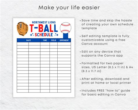 Editable T Ball Schedule Template Youth Sports Practice Planner