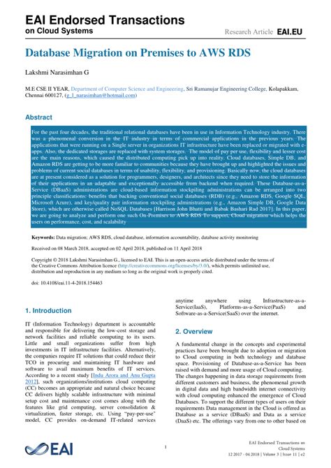 Pdf Database Migration On Premises To Aws Rds