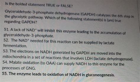 Solved Is The Bolded Statement True Or False The Pyruvate