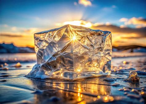 Stunning Macro View Of An Intricate Ice Block Sparkling Facets Light