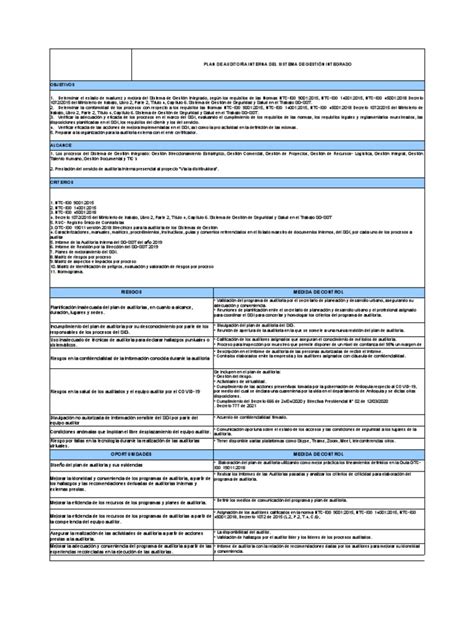 Plan De Auditoría Interna Sgi Pdf Auditoría Planificación
