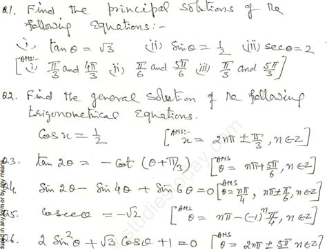 Cbse Class 11 Mathematics Trigonometry Assignment Set B
