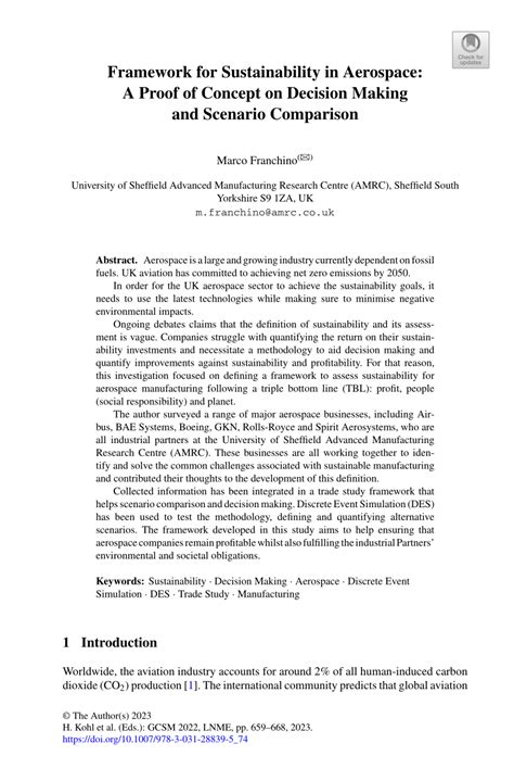 PDF Framework For Sustainability In Aerospace A Proof Of Concept On Decision Making And