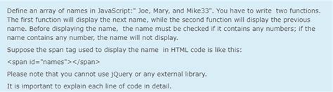 Solved Define An Array Of Names In Javascript Joe Mary