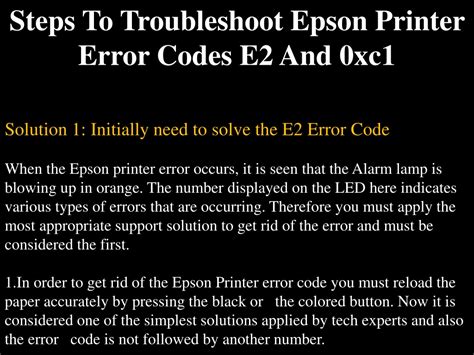 PPT Solution To Fix Epson Printer Error Codes E2 And 0Xc1 PowerPoint Presentation ID 9977068