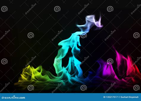 Multi Color Fire Flame Abstract On Black Background A Mystic Colorful