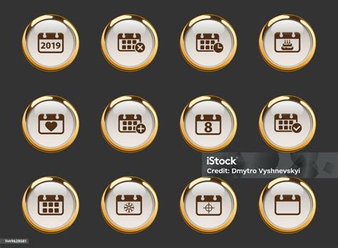 어두운 배경에 달력 금색 테두리 벡터 아이콘입니다 웹 모바일 및 Ui 디자인을 위한 골드 프레임의 일정 아이콘 0명에 대한 스톡