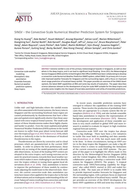 Pdf Singv The Convective Scale Numerical Weather Prediction System For Singapore
