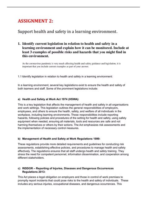 ASSIGNMENT NCFE CACHE Level Diploma Support Health And Safety In A Learning Environment