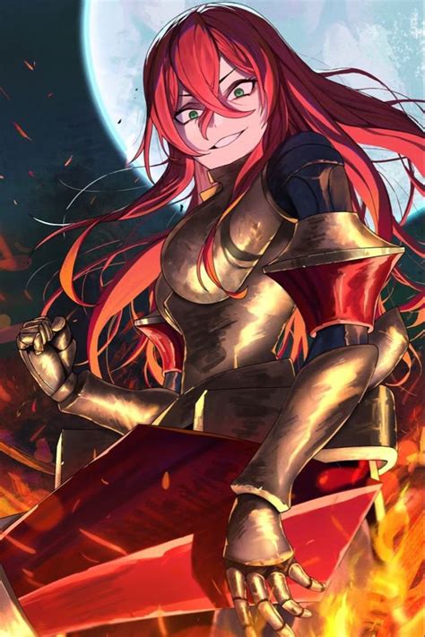 A Woman In Armor Sitting On Top Of A Fire