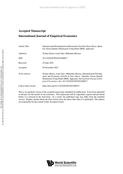 Pdf Infrastructural Development And Economic Growth In East Africa Quantity Versus Quality