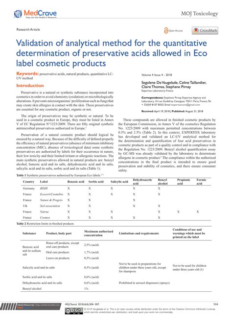 Pdf Validation Of Analytical Method For The Quantitative Determination Of Preservative Acids
