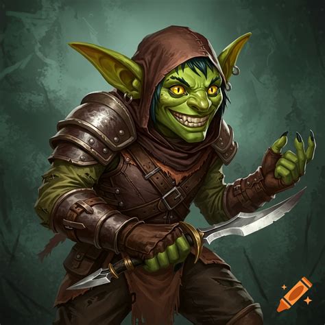 Illustration Of A Cute Dungeons And Dragons Goblin In Armor Holding A
