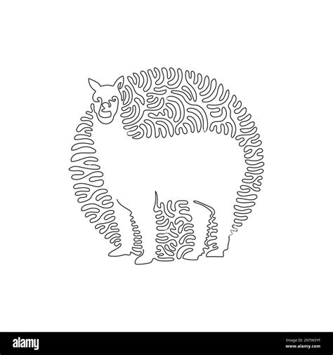 Continuous One Curve Line Drawing Of Funny Alpaca Abstract Art In Circle Single Line Editable