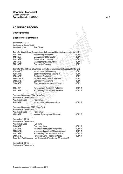 Academic Transcript Pdf