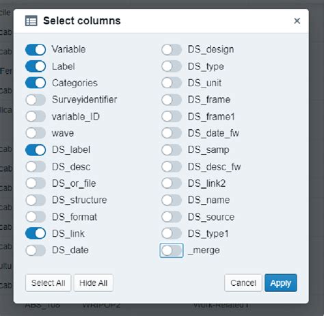 Selection Of Variables In The Metadata Database Webtool Download