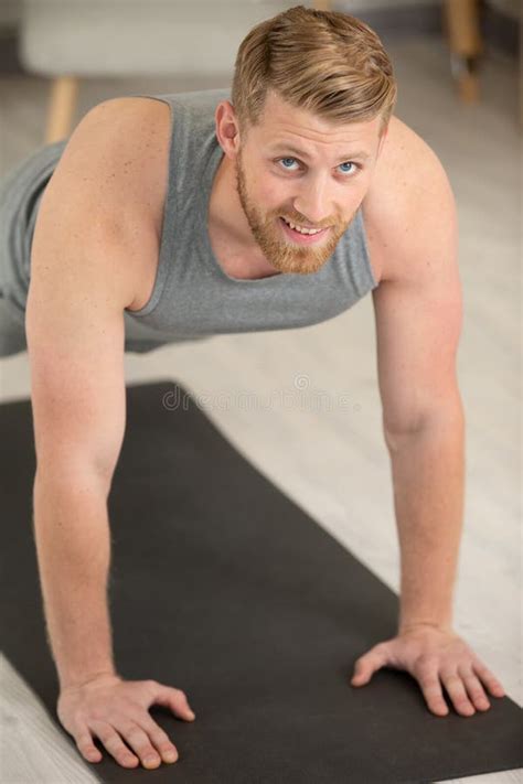 Smiling Man Doing Push Ups In Gym Or At Home Stock Image Image Of Sweating Sportive 278505283