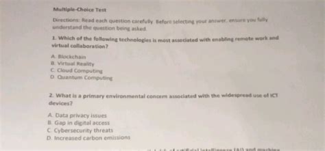 Multiple Choice Test Directions Read Each StudyX