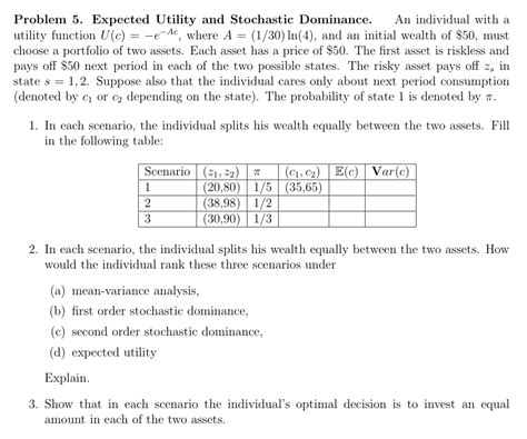 Solved Problem 5 Expected Utility And Stochastic Domina