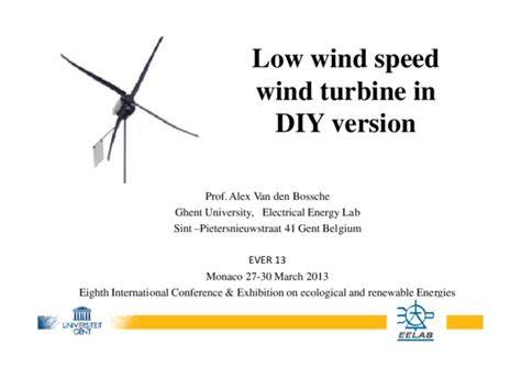 Pdf Low Wind Speed Wind Turbine In Diy Version Alex Van Den Bossche